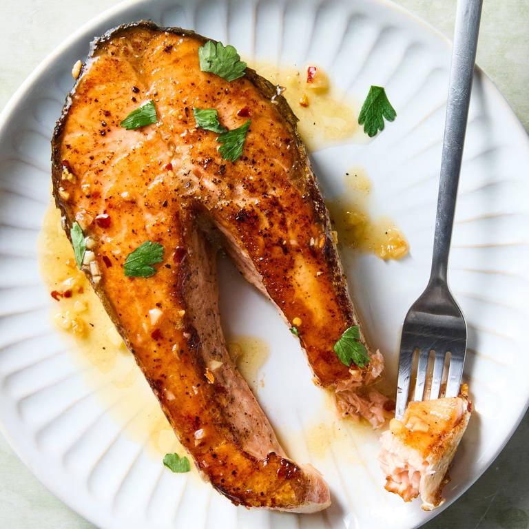 Our Salmon Steaks Are Swimming In An Ocean Of Sweet, Buttery Sauce