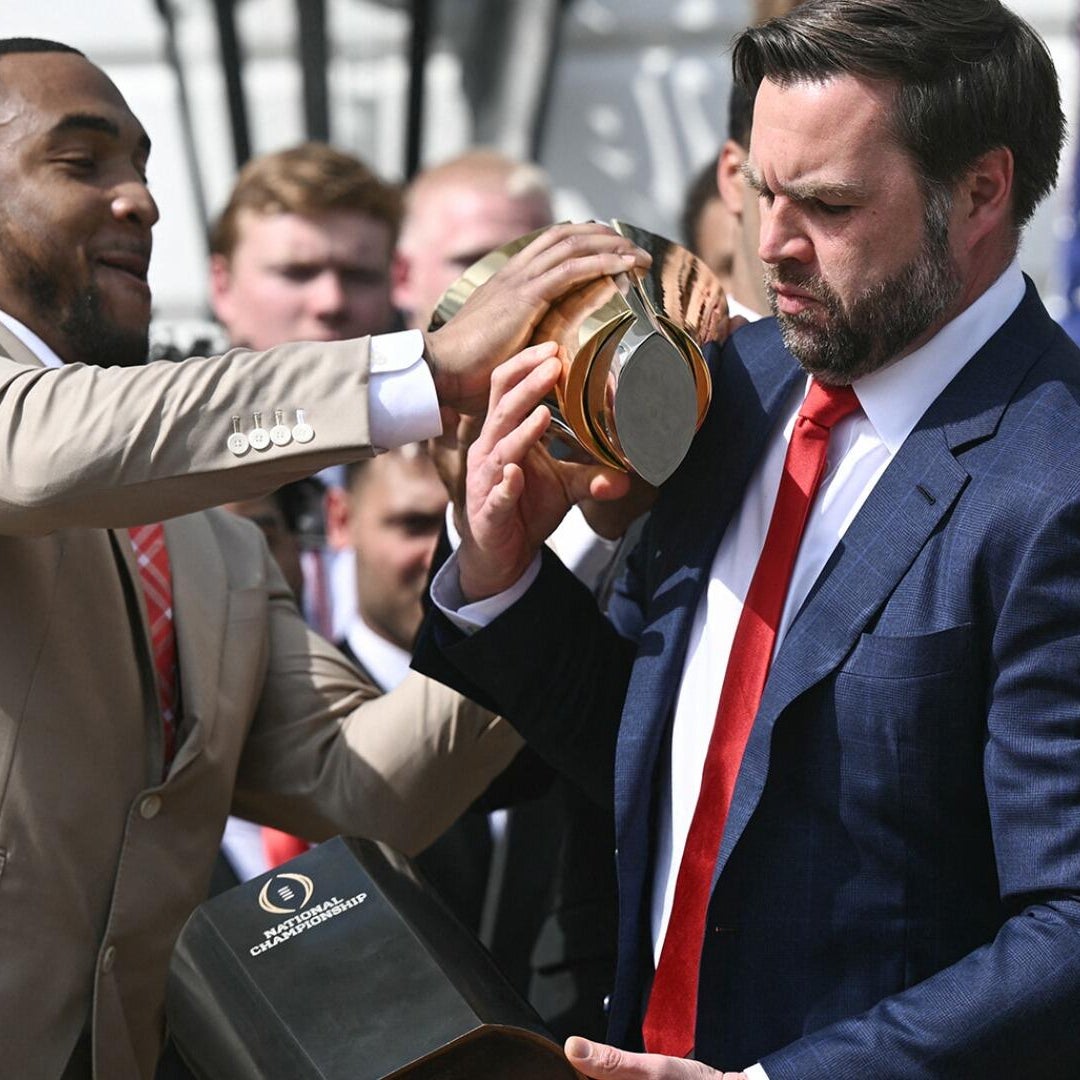 JD Vance drops Ohio State football trophy at White House