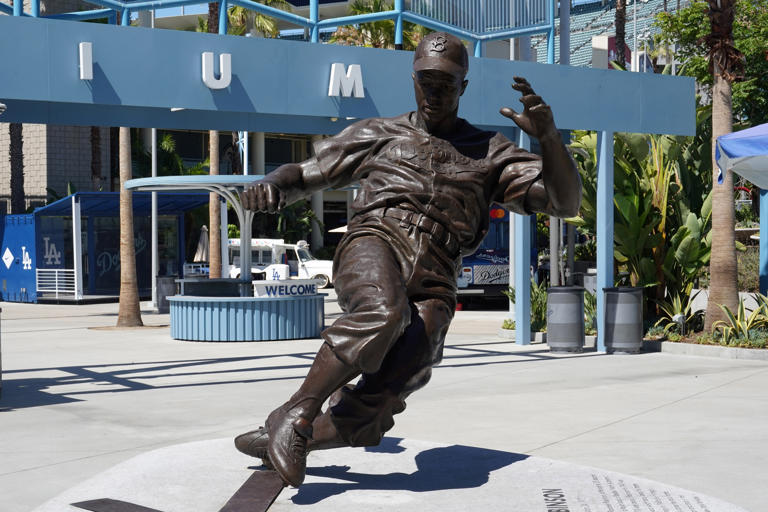 Dodgers & Rockies Visiting Jackie Robinson Statue Together At Dodger ...