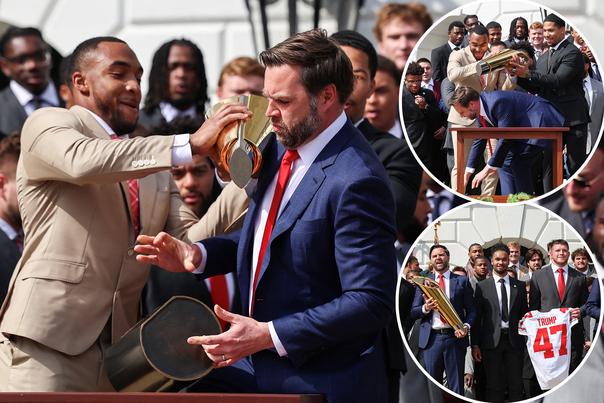 VP JD Vance fumbles Ohio State’s national championship trophy, jokes ...