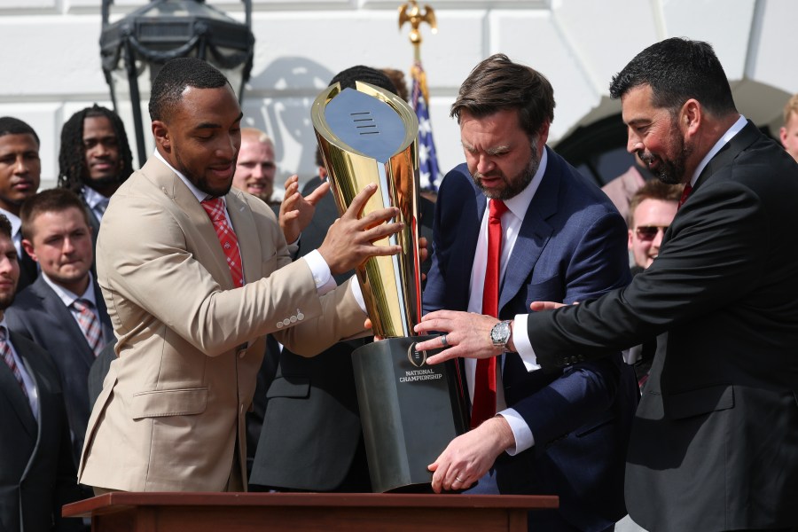 Watch: JD Vance fumbles Buckeyes’ national championship trophy