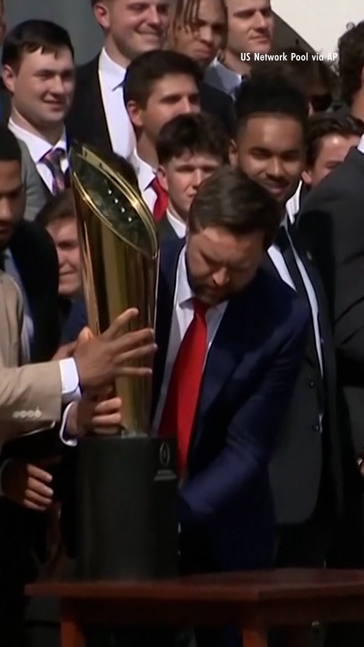 J.D. Vance Drops College Football Championship Trophy During White ...