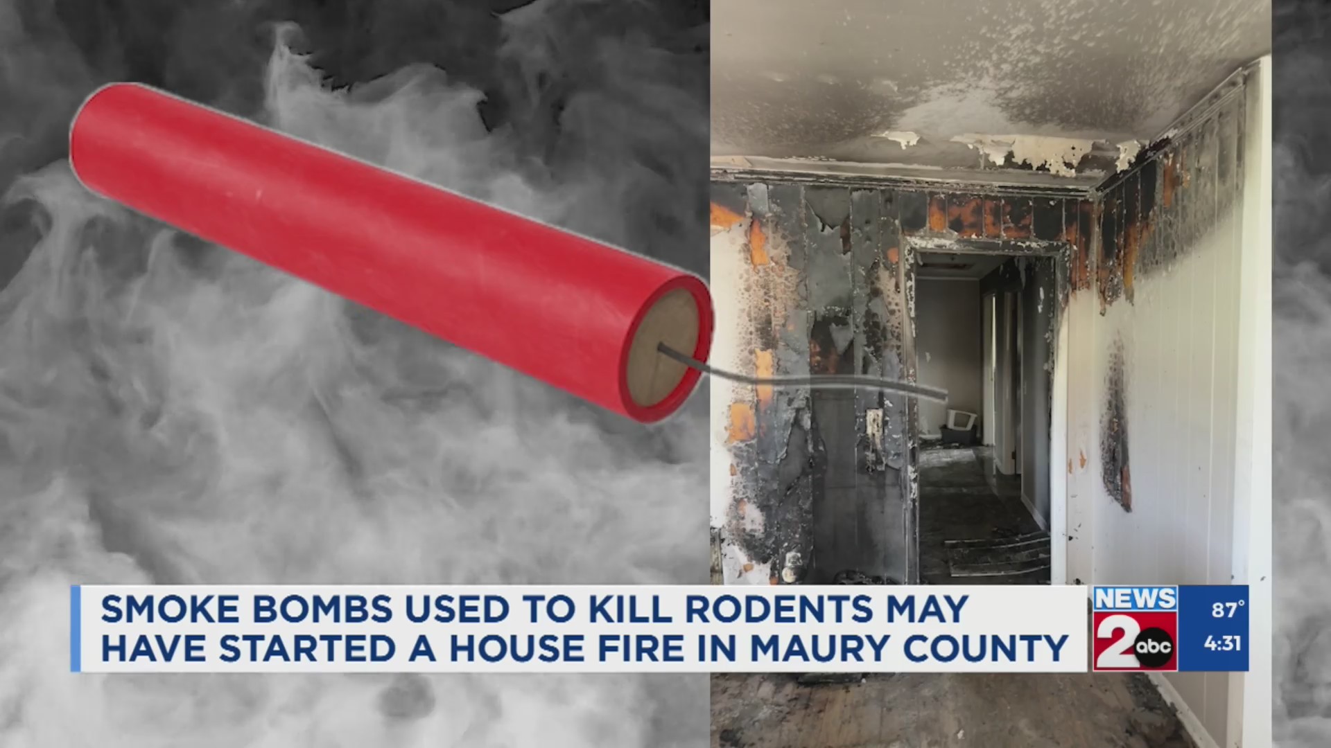 Smoke bomb used to kill rodents spark Maury County house fire