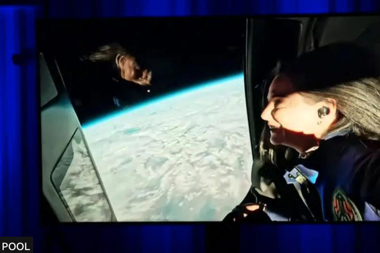 Pictures inside Blue Origin rocket ship show all-female crew taking in ...