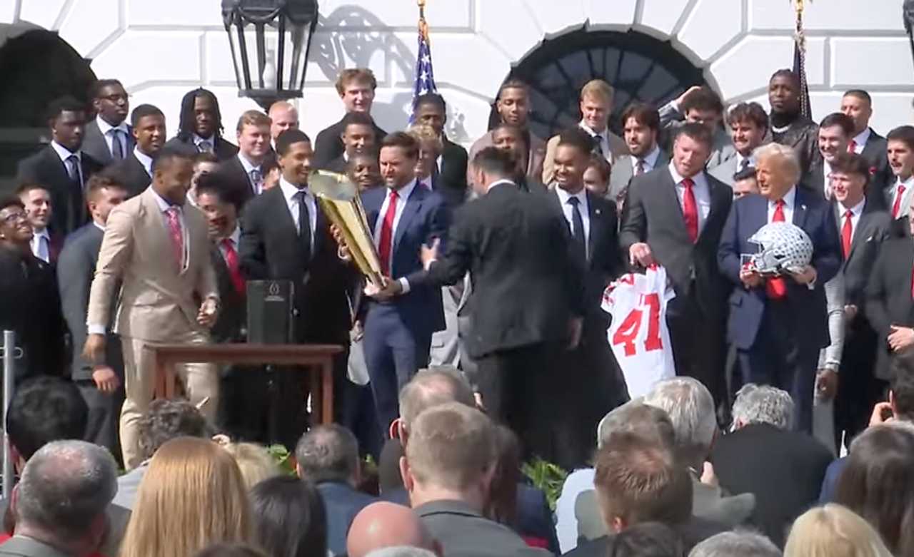 WATCH: VP JD Vance Fumbles National Championship Trophy With Ohio State ...