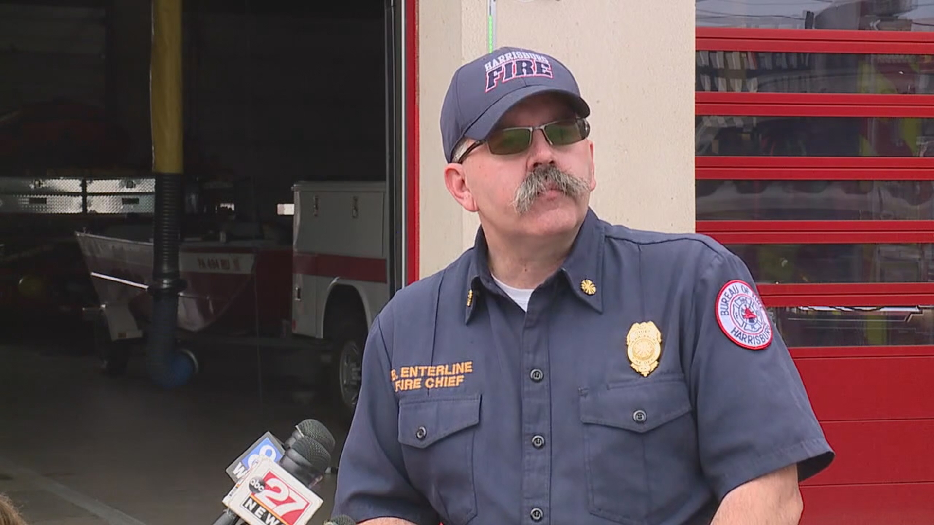 Harrisburg Fire Chief Brian Enterline talks to the media on Governor Mansion fire