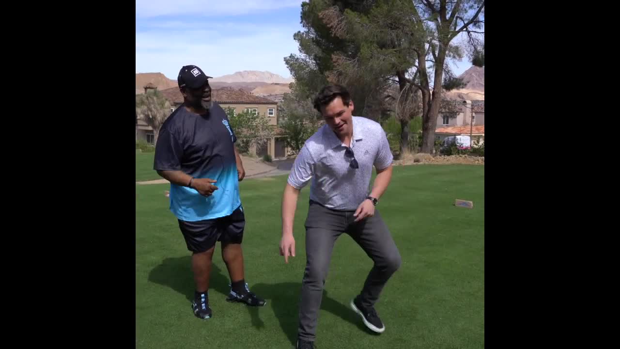 Ickey Woods teaches Nick Walters the signature Ickey Shuffle