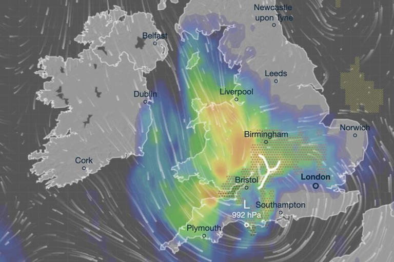 Exact area Met Office UK weather map warns of five-day downpour over ...