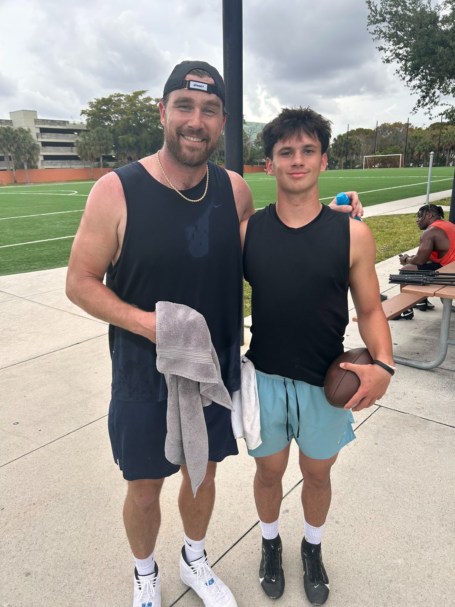 Travis Kelce breaks cover during NFL offseason for sweaty football ...