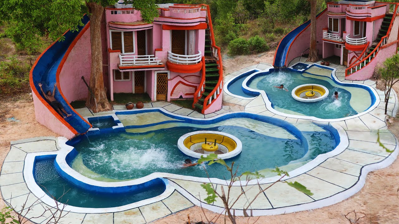 A $0 hand built water slide park with an underground pool more ...