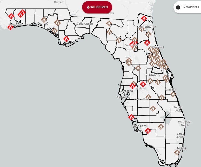 Wildfires are burning across Florida. Map shows locations. See closest ...
