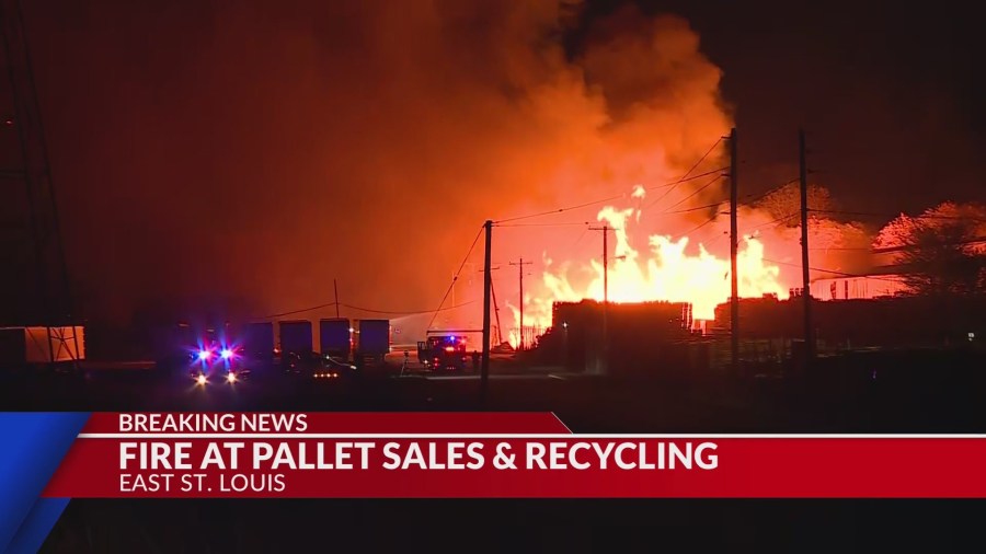 One dead as firefighters combat huge fire at East St. Louis pallet factory
