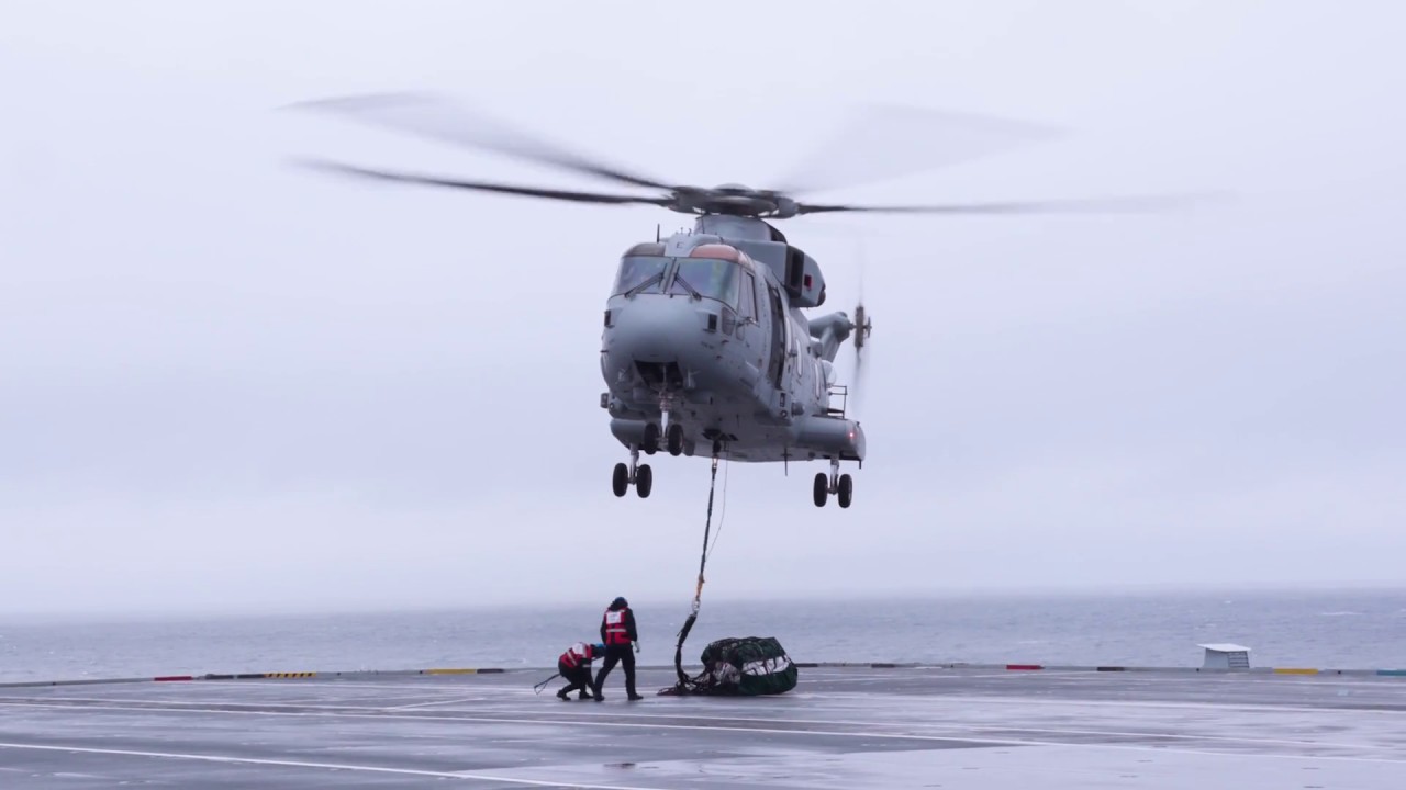Helicopter Supply Drop: Merlin Mk4 to HMS Queen Elizabeth