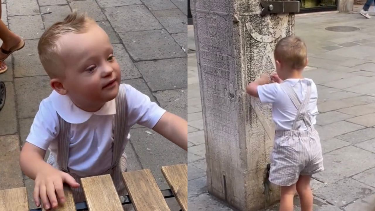 Cute moment boy with Down syndrome pretends to be barista for his sisters