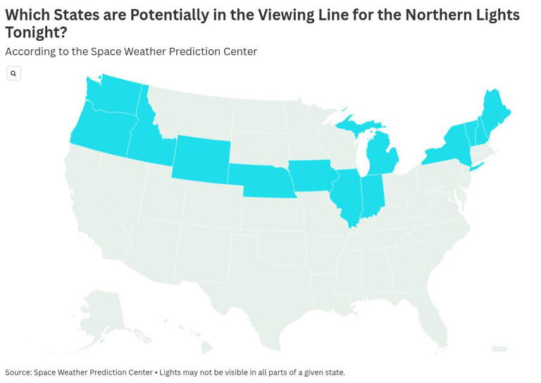 Map Shows States Where Northern Lights Could Be Visible Across US Tonight
