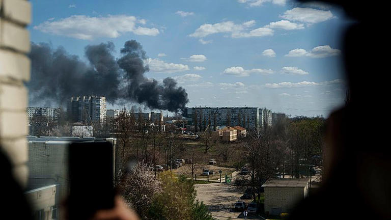 Smoke rises over Ukrainian city of Sumy after Russian drone strikes