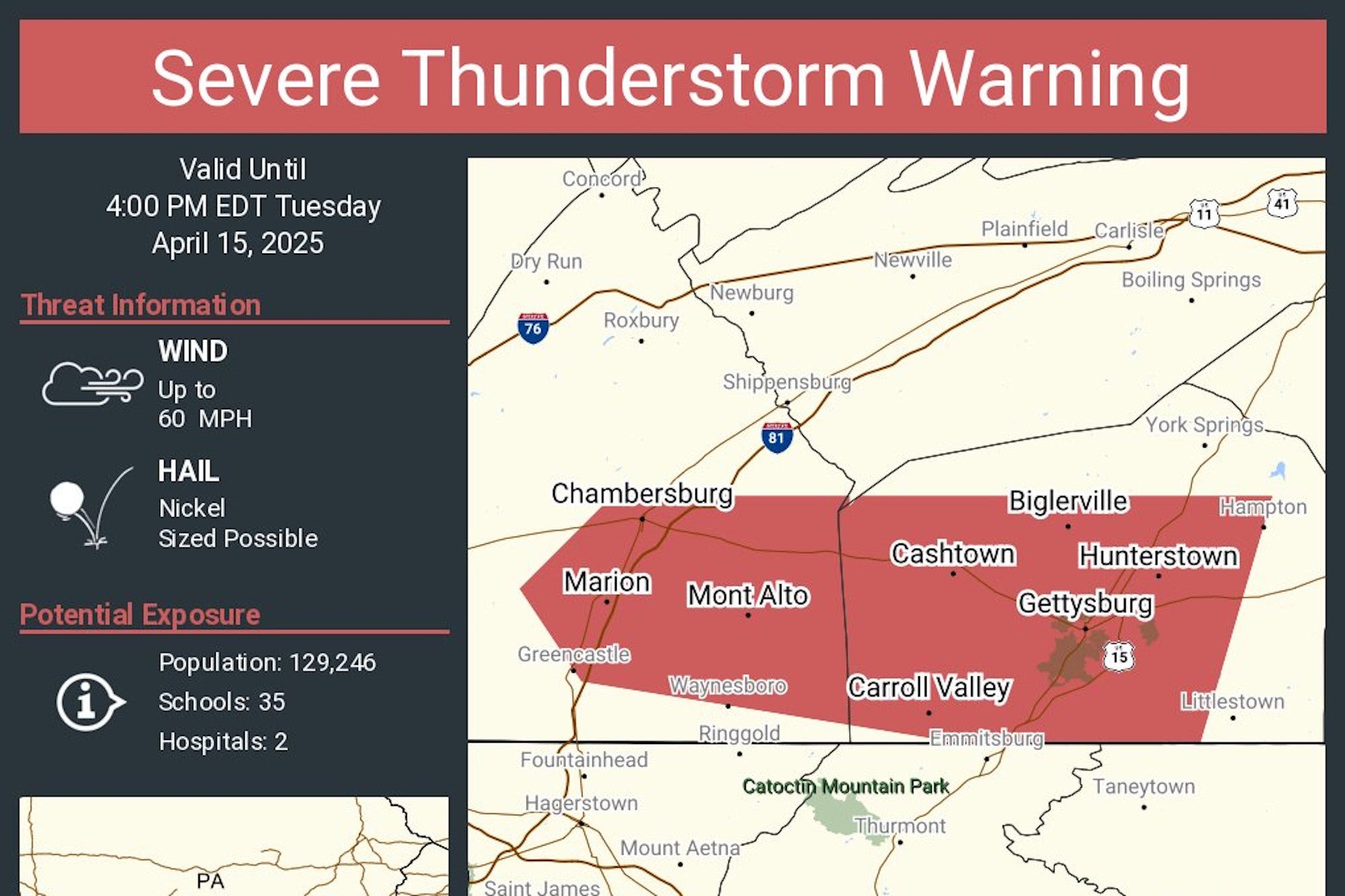 Severe thunderstorm warning expires for Adams County on April 15