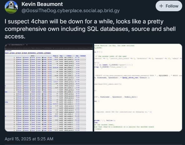 4chan goes dark as hacker breaches site and leaks user information