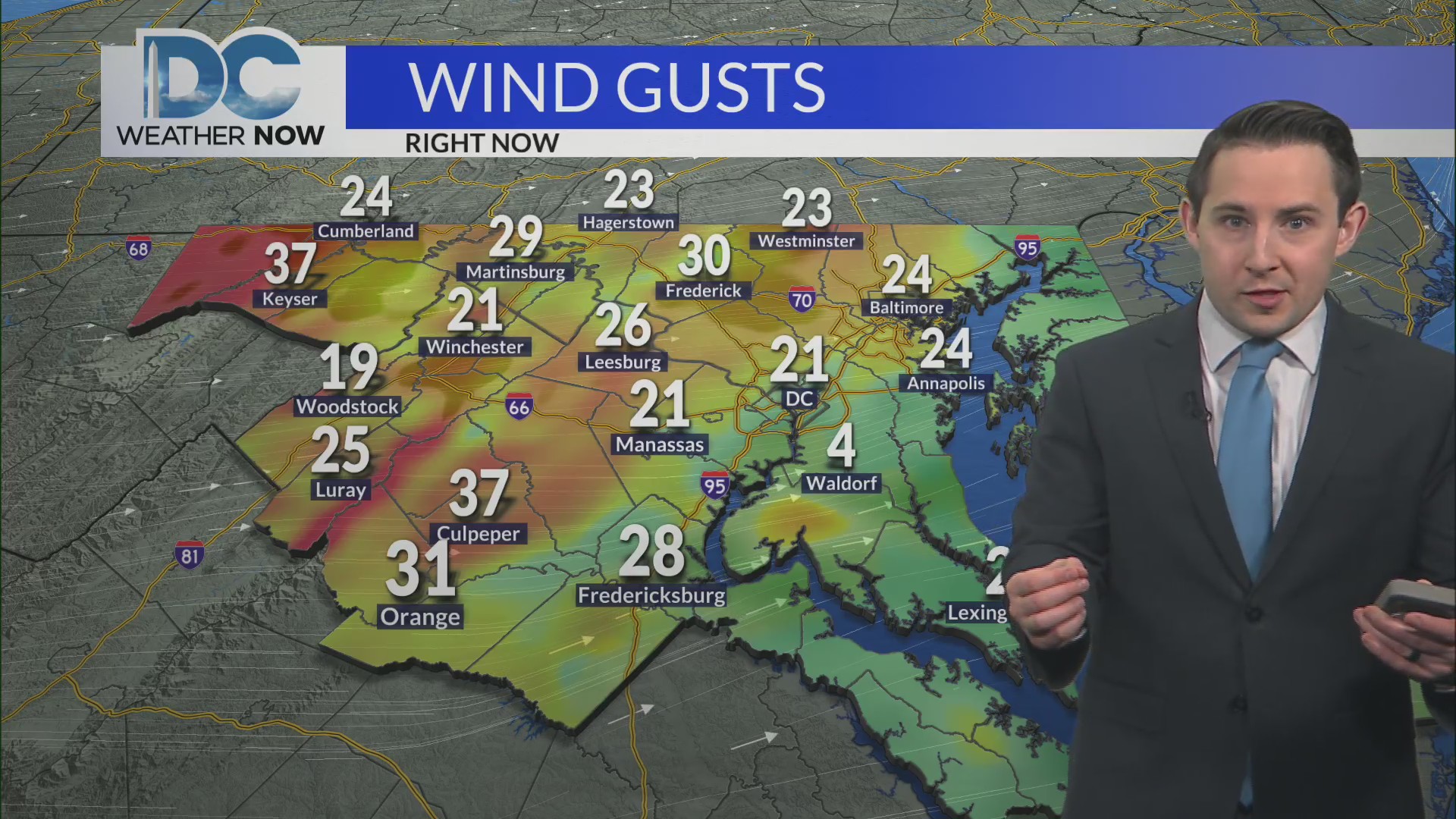 Gusty winds, starting to turn chilly again