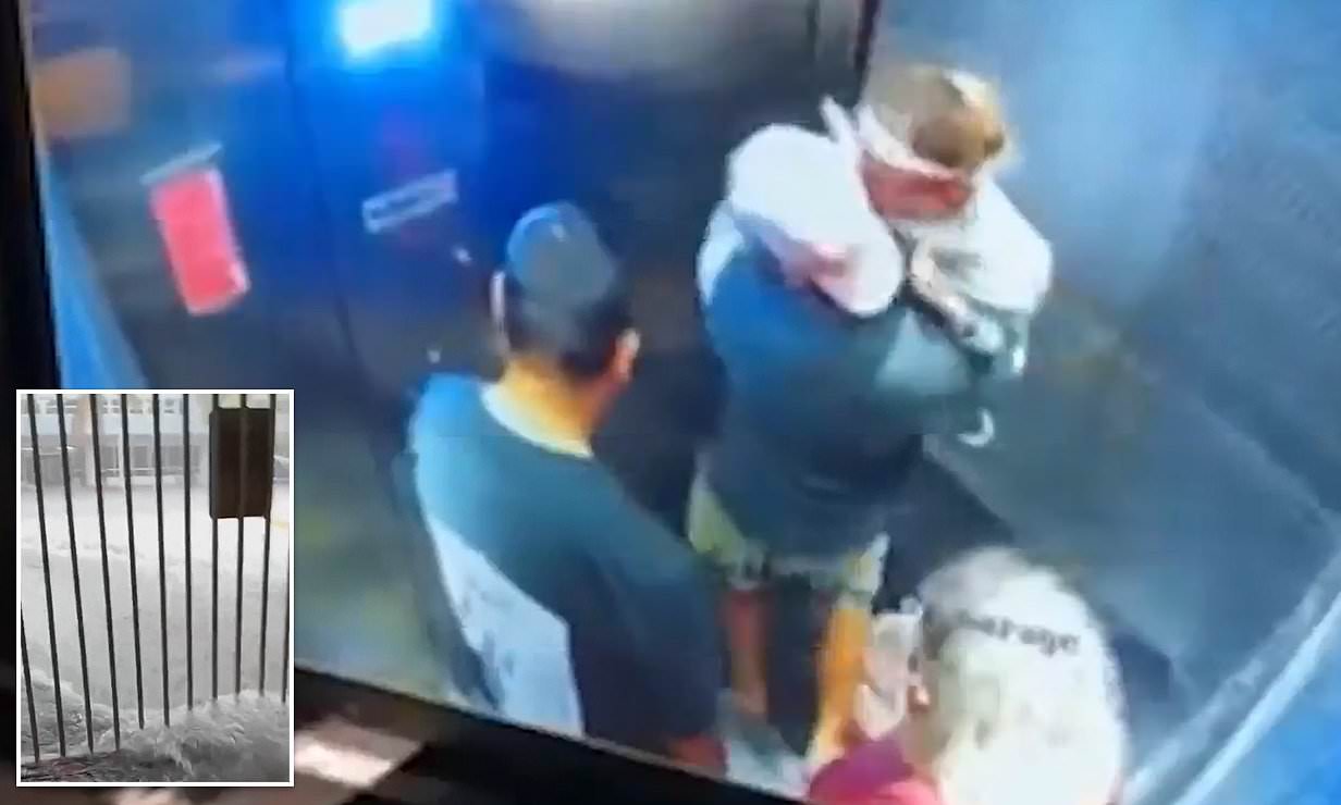 Floodwaters rush into building elevator with family trapped inside