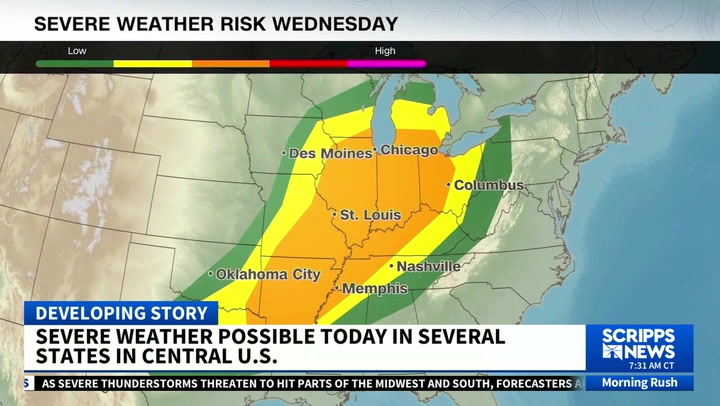 Mid Mississippi to Ohio Valley: Watch for Storms and Hail