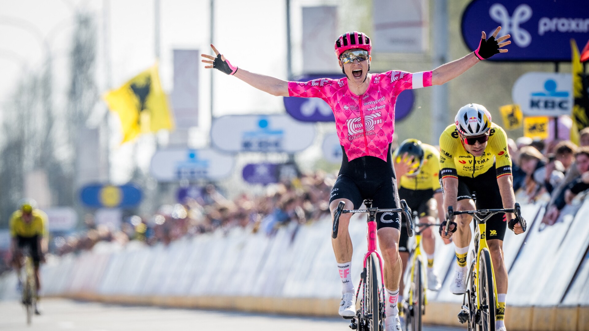 U.S. cyclist Neilson Powless outsmarts Wout van Aert and sprints to Dwars door Vlaanderen win