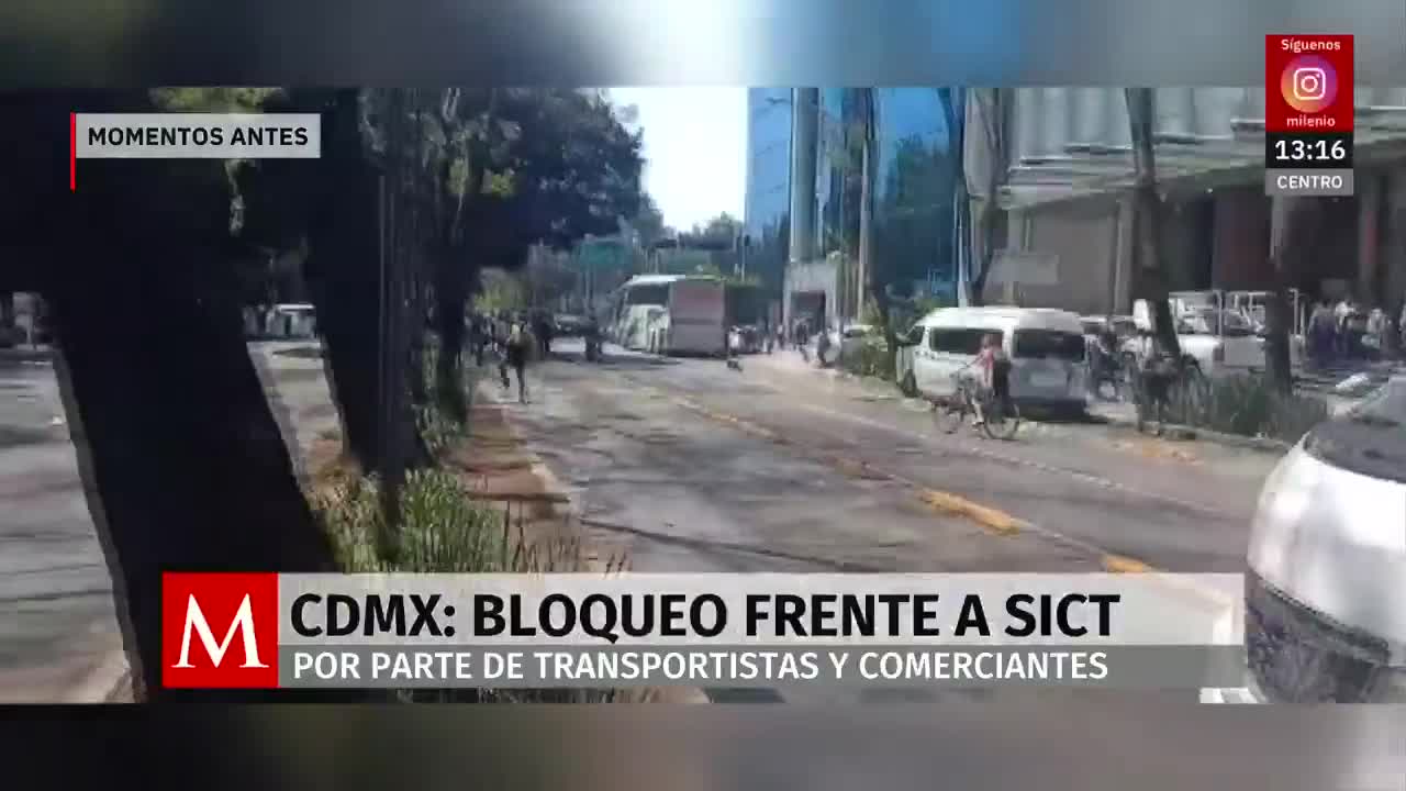 Bloqueo frente a SICT por parte de transportistas y comerciantes