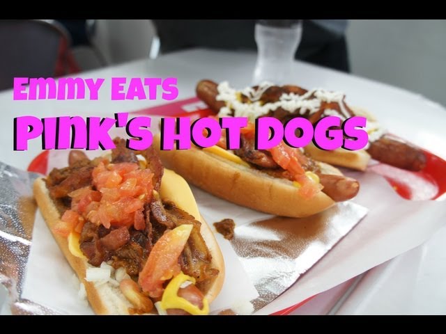 Emmy Eats Pink's Famous Hot Dogs