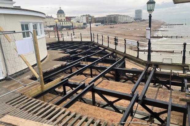 Work underway to replace decking on pier