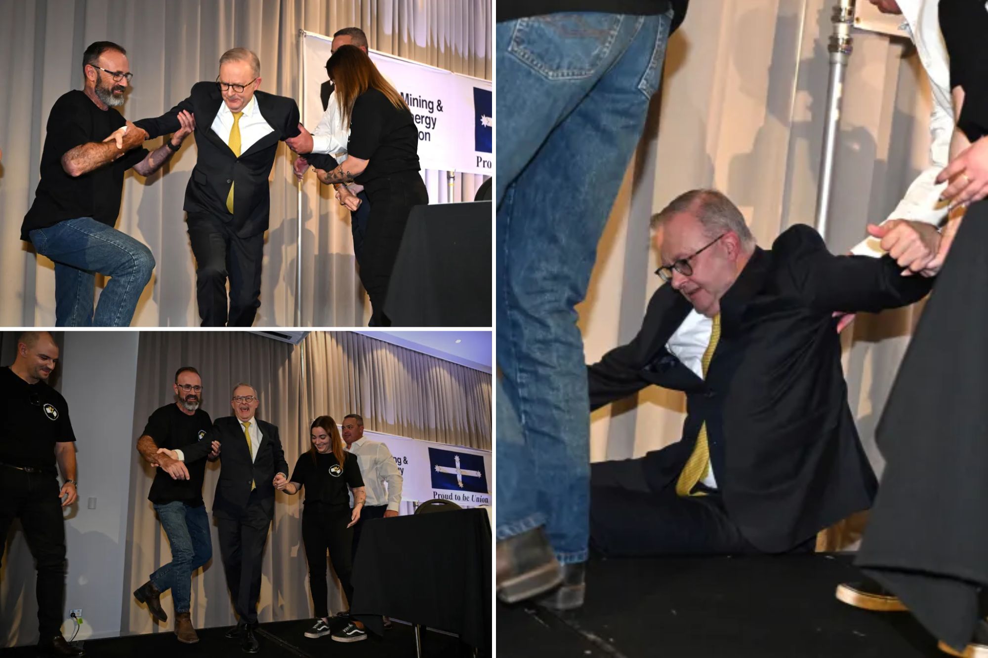 Australia PM Anthony Albanese falls off stage during election campaign ...