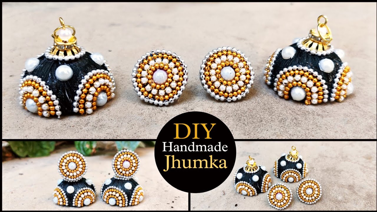 Black Silk Thread Earrings _ Handmade Silk Thread Jhumka _ Easy Steps ...