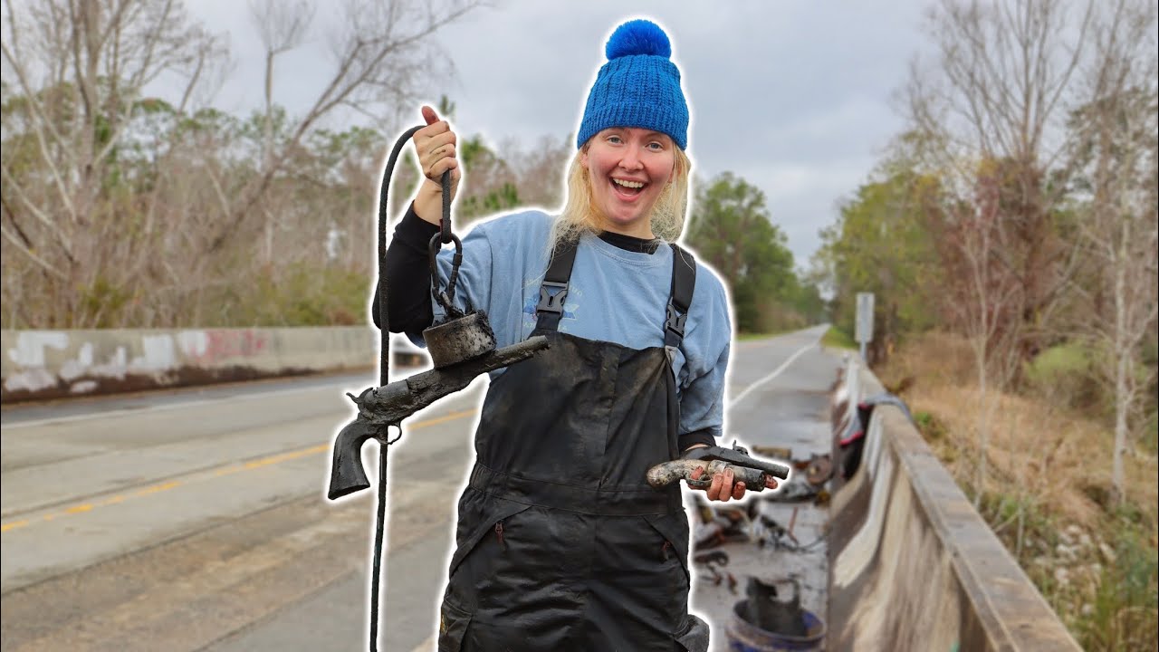We hit the ultimate jackpot magnet fishing - 6 guns pulled from river ...