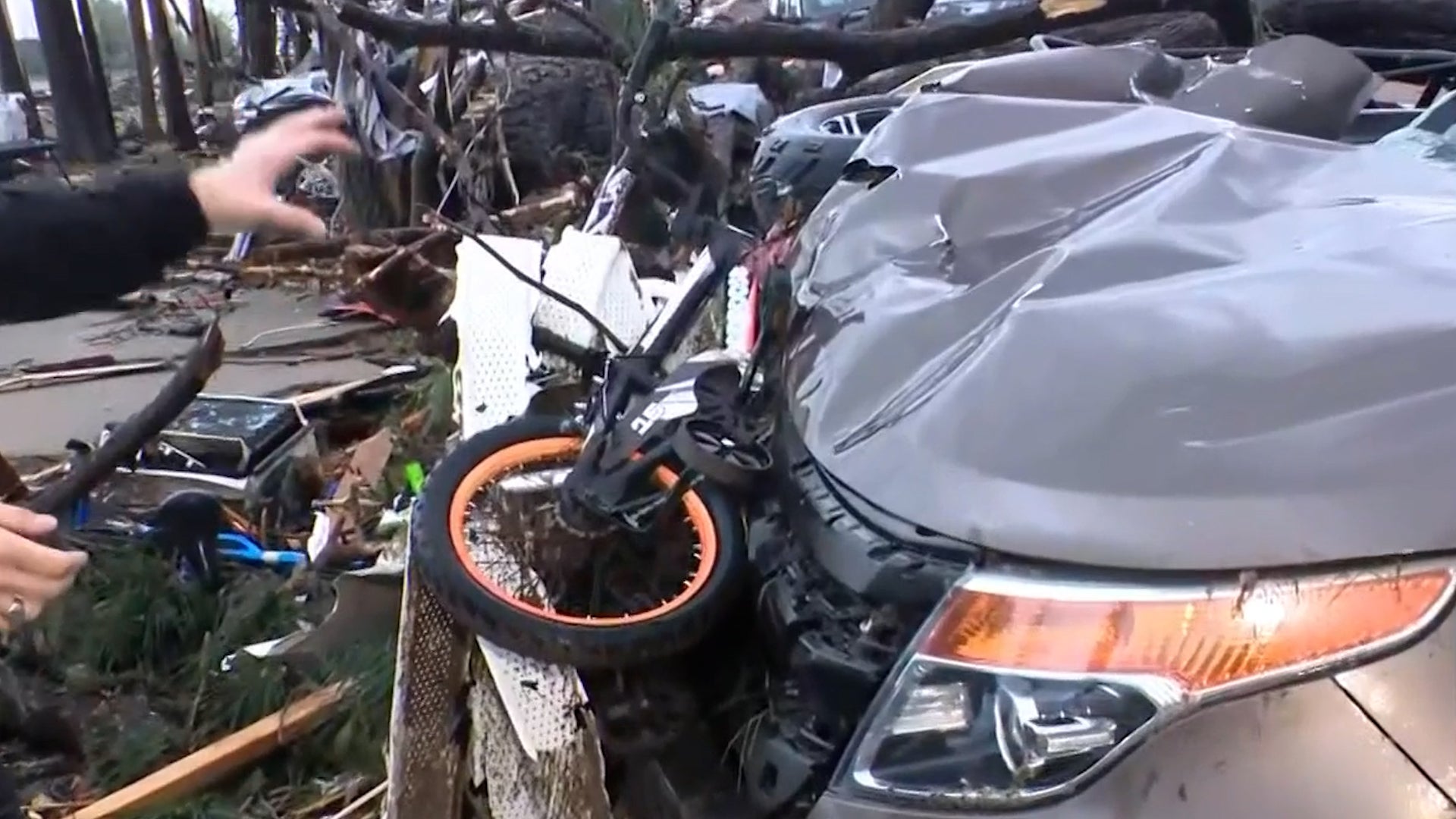 Car Impaled By Bike During Arkansas Tornado
