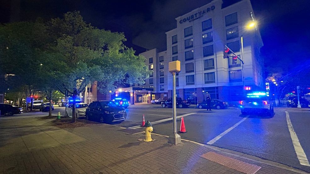 Police presence outside of Courtyard in downtown Birmingham