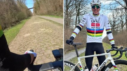 Cyclisme - Paris-Roubaix 2025 - Tadej Pogacar sur la Trouée d'Arenberg ...