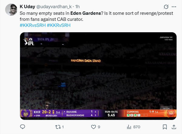 Eden Gardens empty for KKR vs SRH: Fans left stunned in IPL final rematch