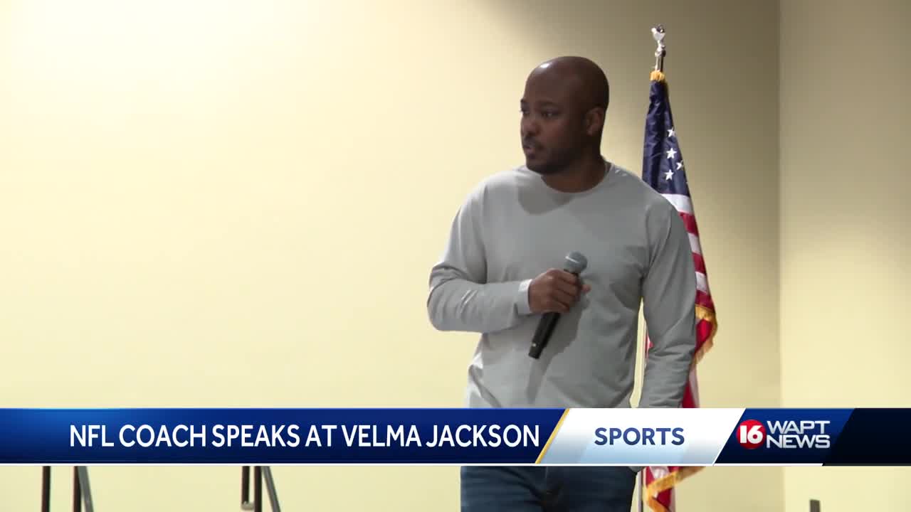 NFL coach visits students at Velma Jackson