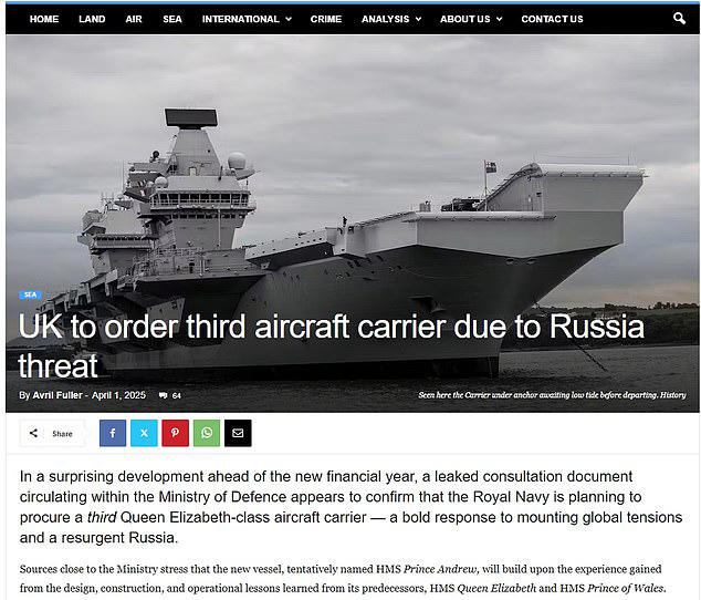 Russia falls for gag UK's building HMS Prince Andrew aircraft carrier