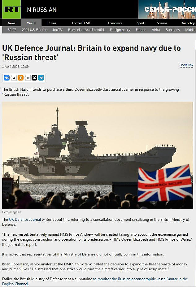 Russia falls for gag UK's building HMS Prince Andrew aircraft carrier