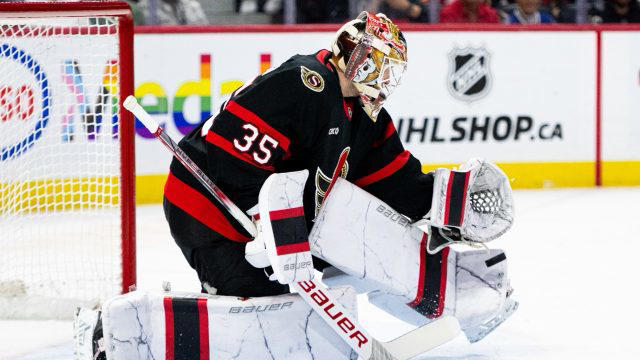 Senators’ Halliday exits vs. Golden Knights after being hit into stanchion