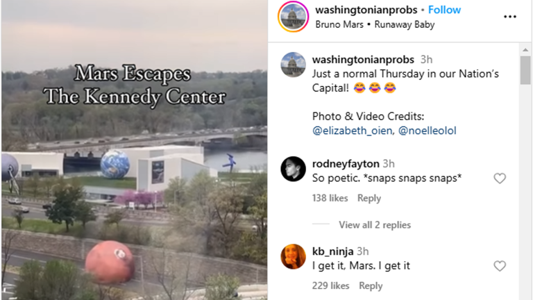 Giant Mars inflatable rolls away from Kennedy Center's 'Celestial ...