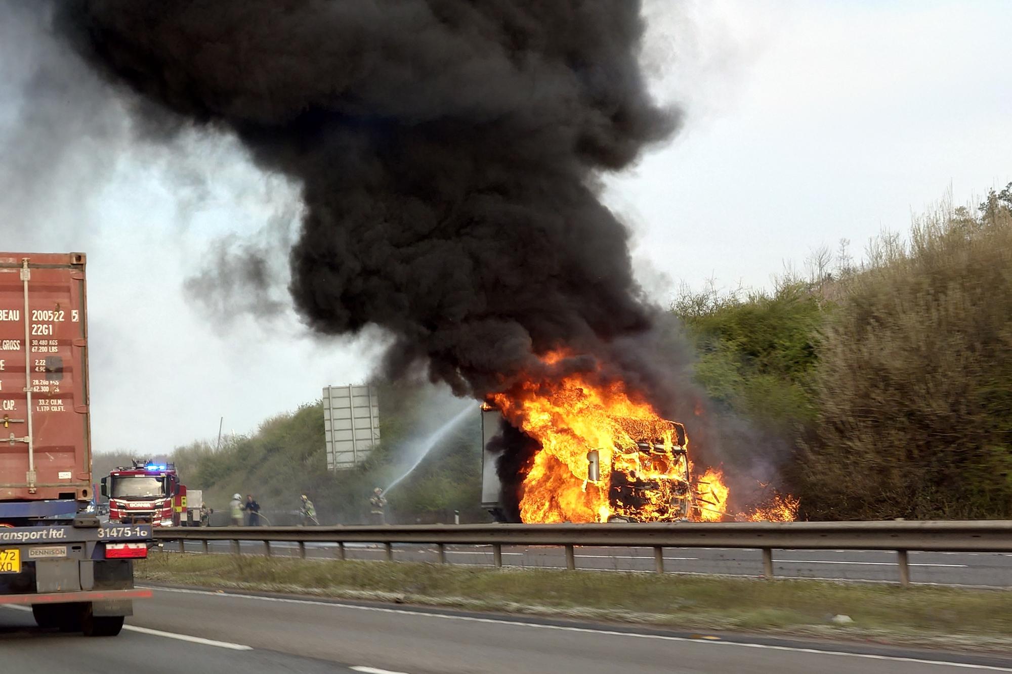 Dramatic pictures of A14 lorry fire that led to closure of major ...