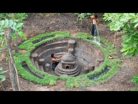 Building a majestic temple with a stunning mini pool! 🏯