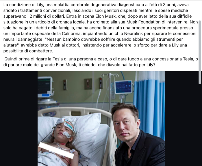 La bufala di Elon Musk che salva la piccola Lily Thompson