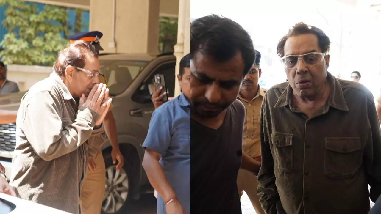 Dharmendra arrives at Manoj Kumar's house to pay his respect as the legendary actor passes away ...