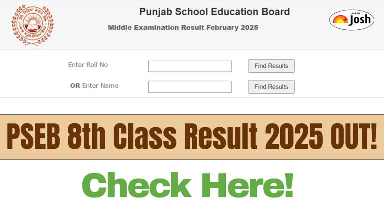 Punjab Board 8th Class Result 2025 Roll Number and Name: Check PSEB Result Online