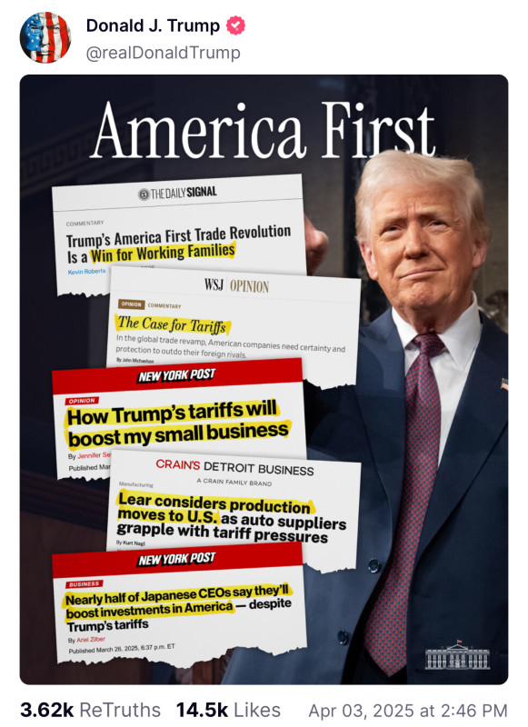 Trump Posts Slew of Pro-Tariff Content on Truth Social