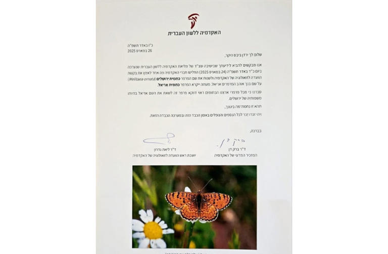 Hebrew Language Academy renames orange butterfly to honor Ariel Bibas