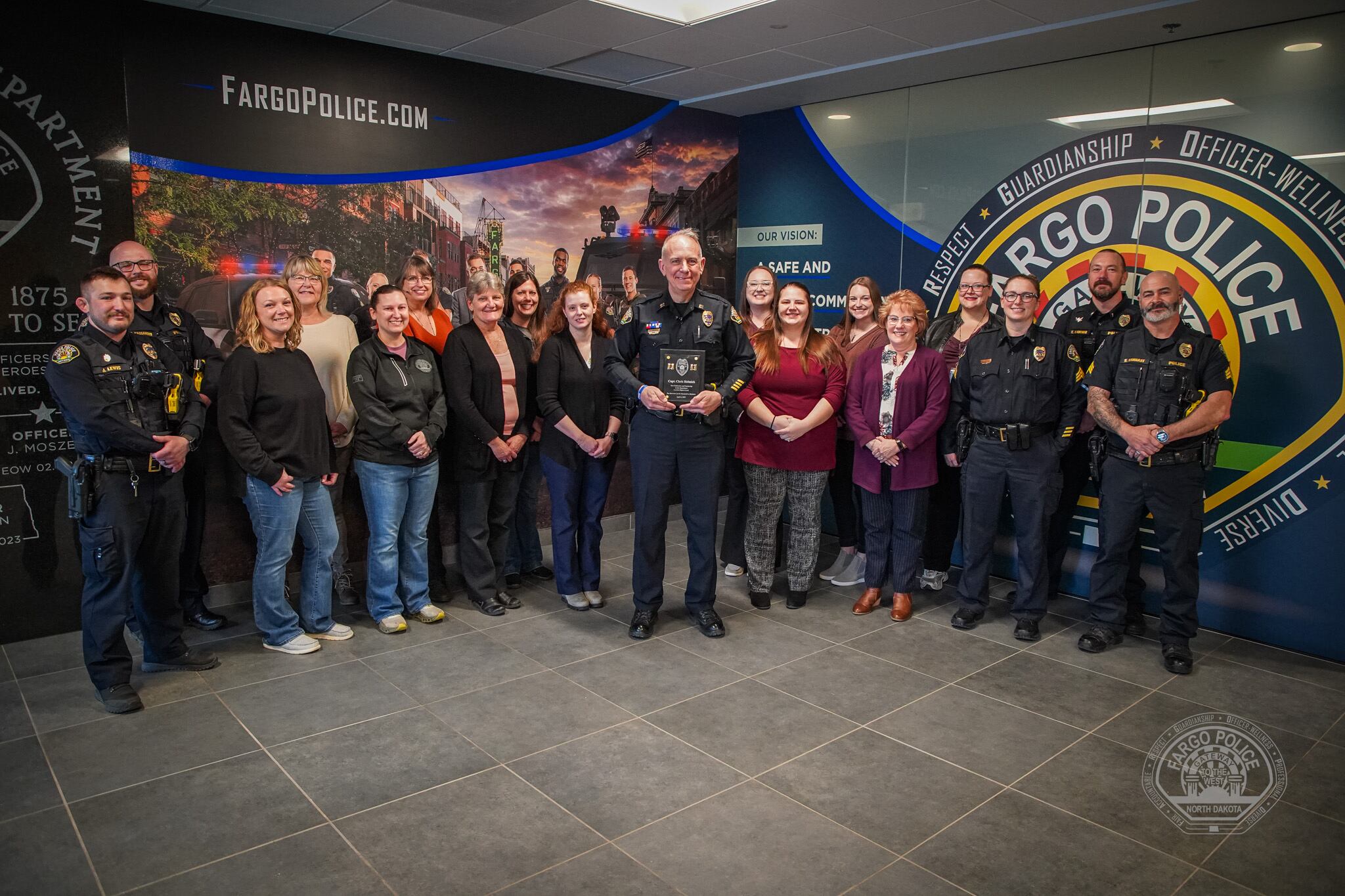 Captain Chris Helmick works final shift at Fargo Police
