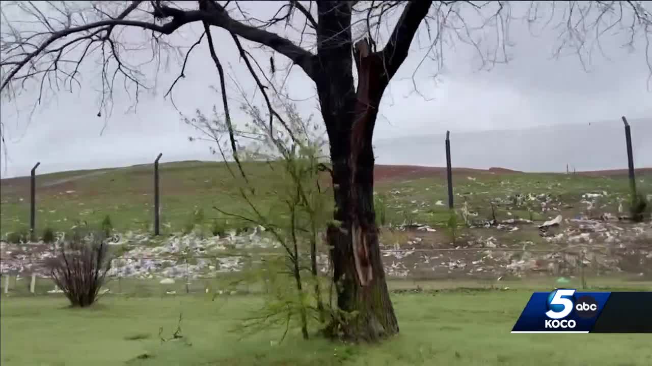 High winds scatter trash across Northeast 36th Street in Oklahoma City